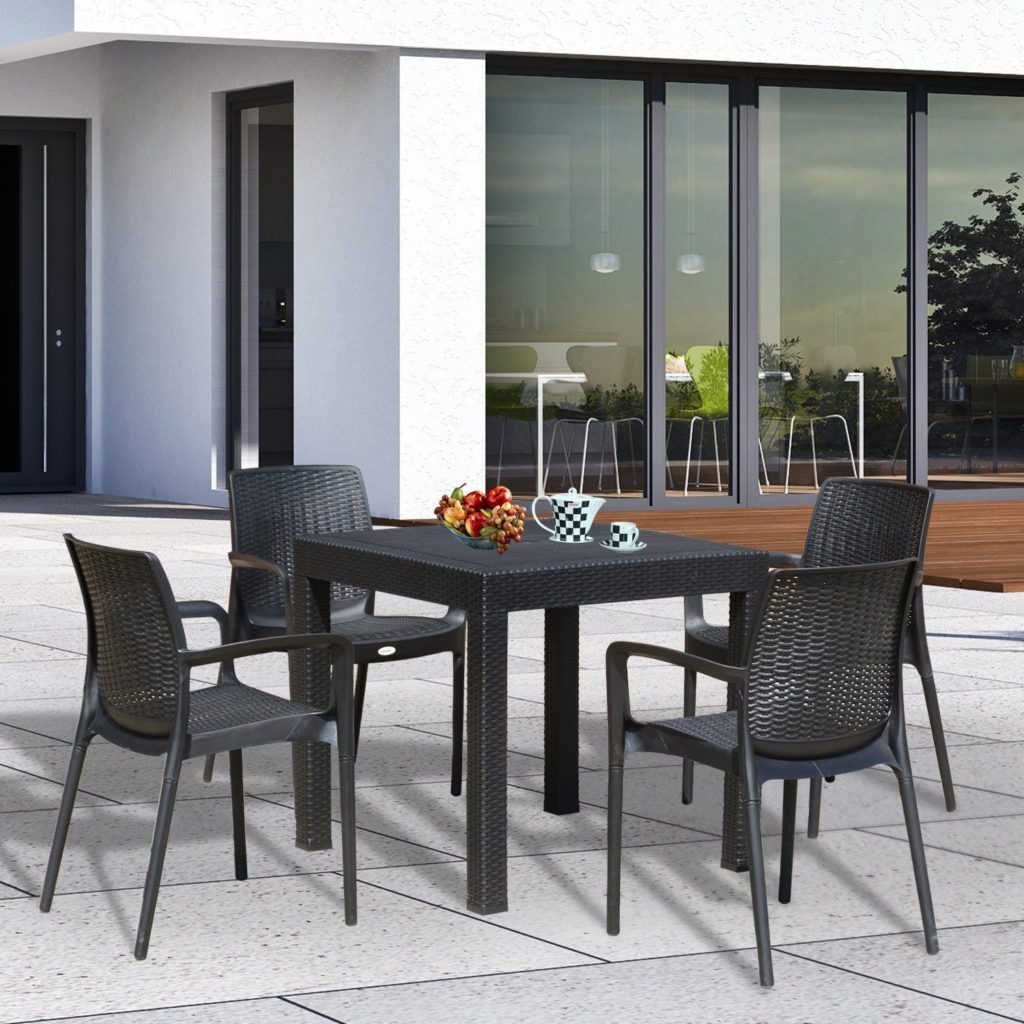 Outsunny 5pc All Weather Resin Patio Dining Set Garden Outdoor Chair ...